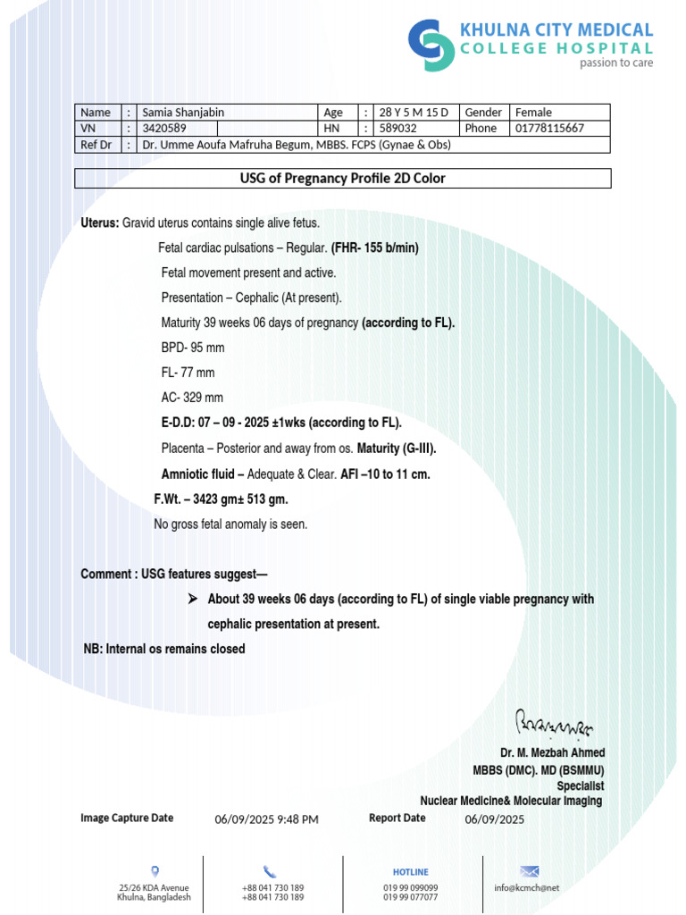 USG of Pregnancy Profile 2D Color | PDF | Fetus | Childbirth