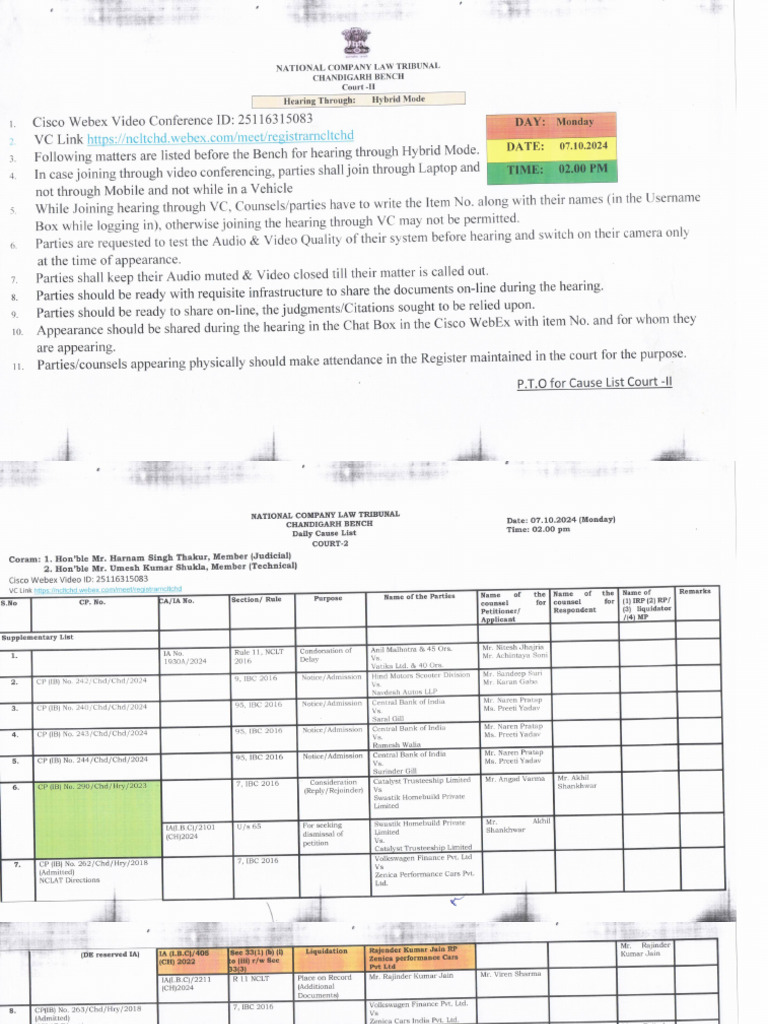 Cause List 07.10.2024 Court 2 - 000351 | PDF