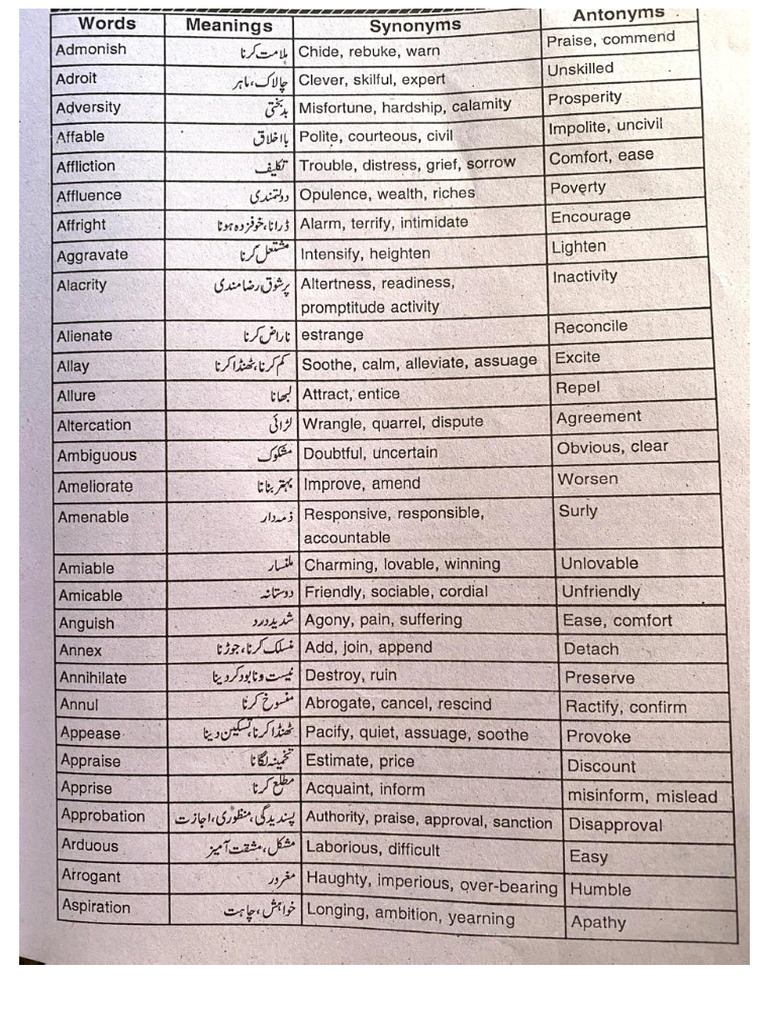 Important Synonyms and Antonyms | PDF