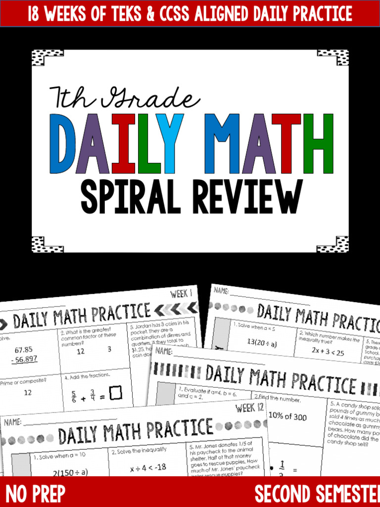 2 - 7th Grade Math Spiral Review - 18 More Weeks of Printable Practice ...