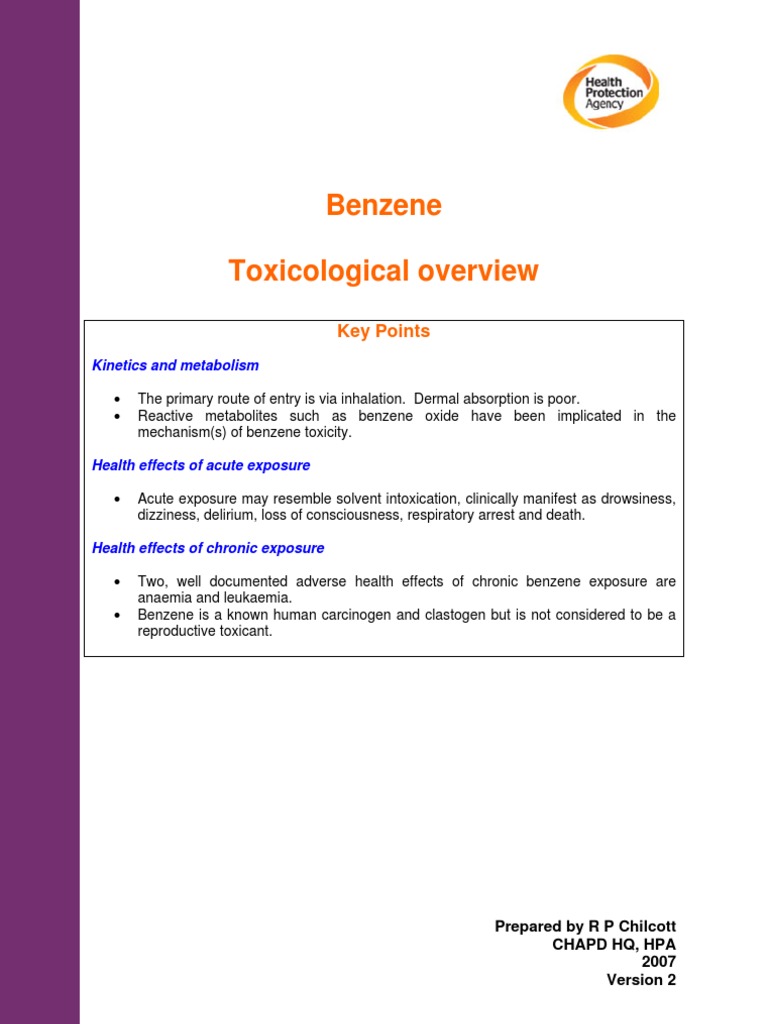 Benzene Toxicology: Health Effects Overview | PDF | Benzene | Leukemia