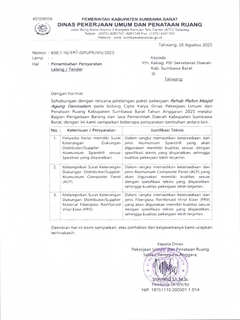 Permohonan Persyaratan Lelang Tender | PDF