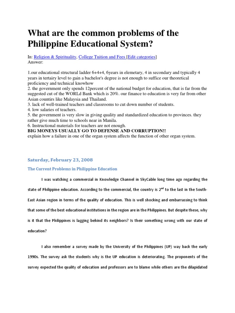 What Are The Common Problems of The Philippine Educational System | PDF ...