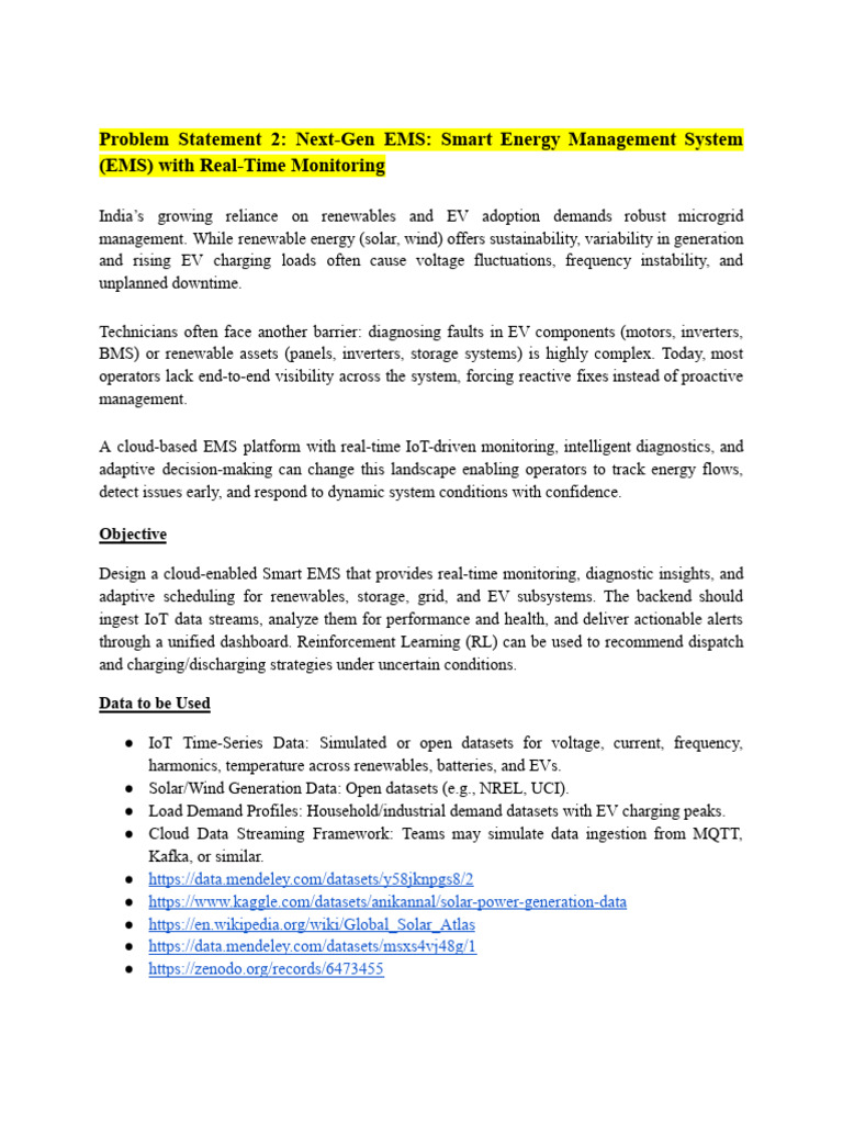VidyutAI Hackathon 2025 Problem Statement 2 | PDF | Internet Of Things | Renewable Energy