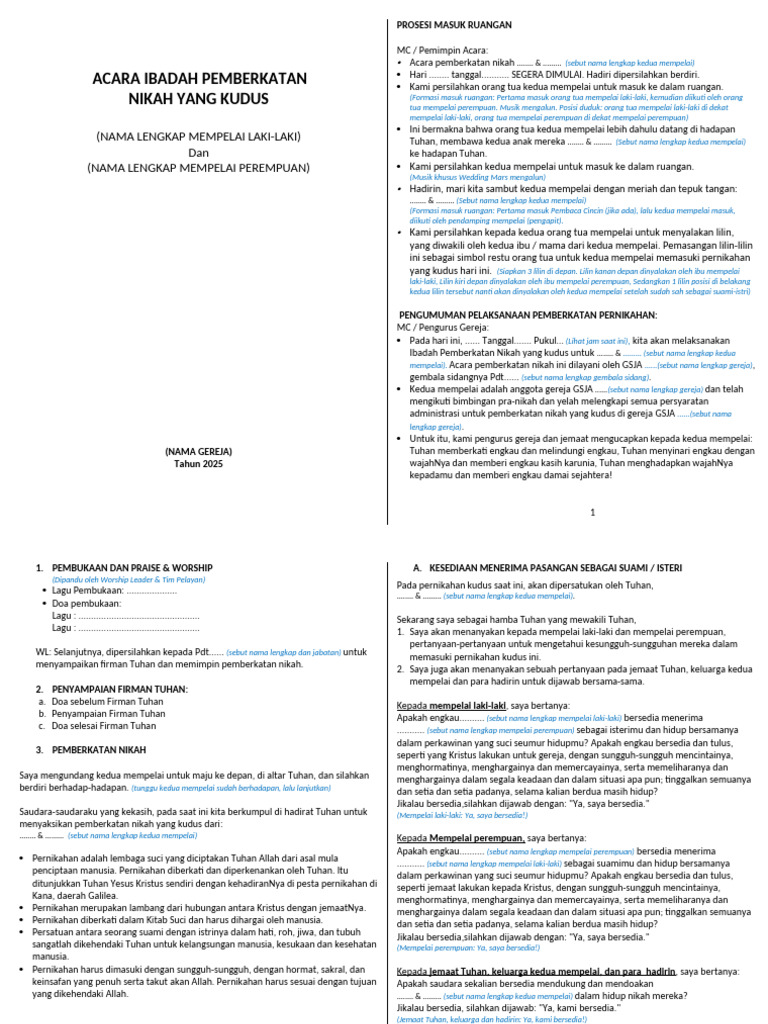 Ibadah Pemberkatan Nikah Kudus 2025 | PDF