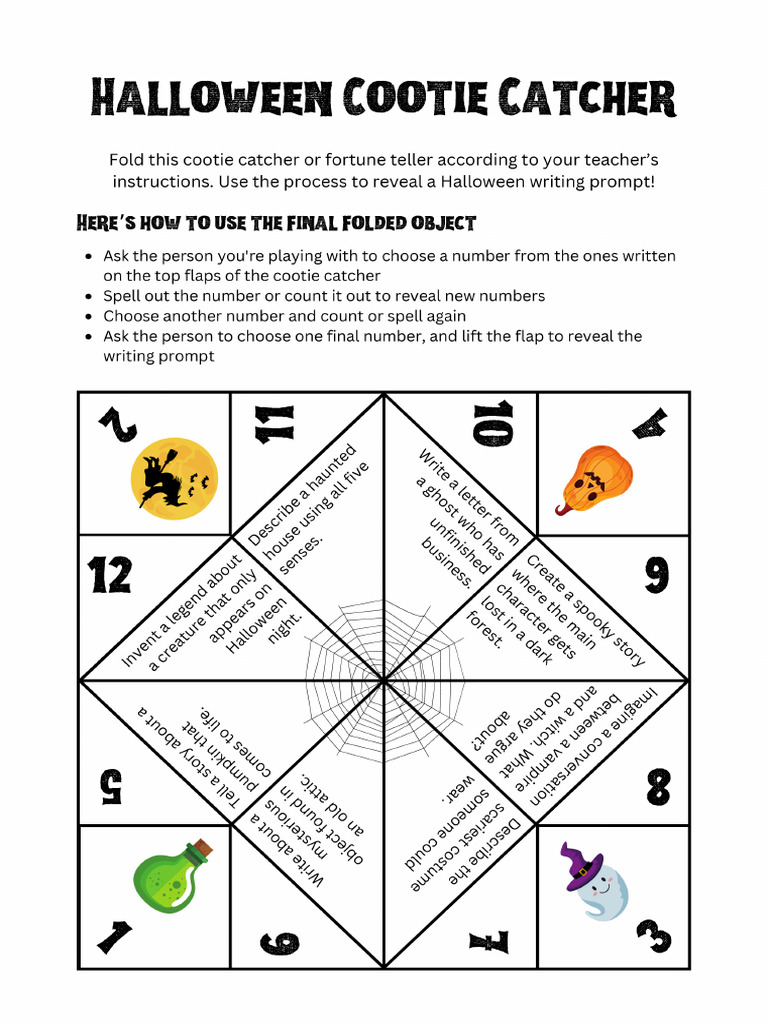 Halloween Writing Prompts Cootie Catcher Fortune Teller Activity ...