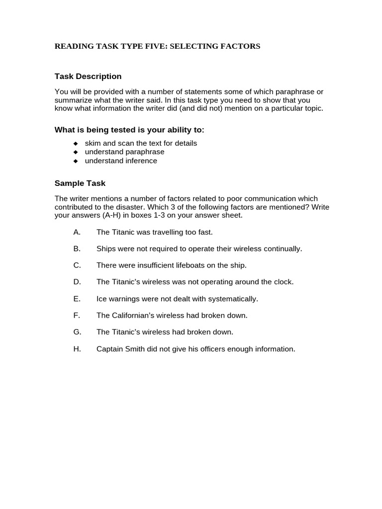 Reading Task Type 5 | PDF