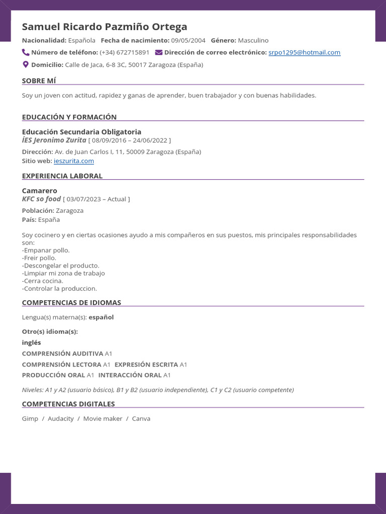 CV-Samuel Ricardo Pazmiño Ortega 2024 | PDF