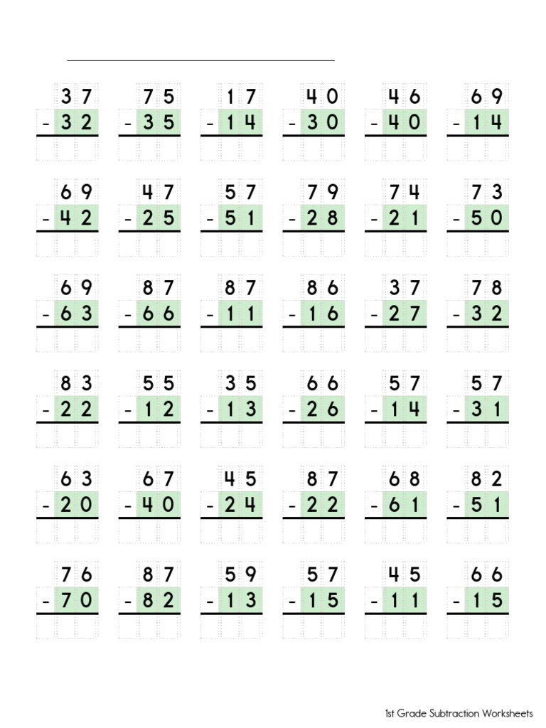 1st Grade Subtraction 2digit No Regrouping Math Worksheet | PDF