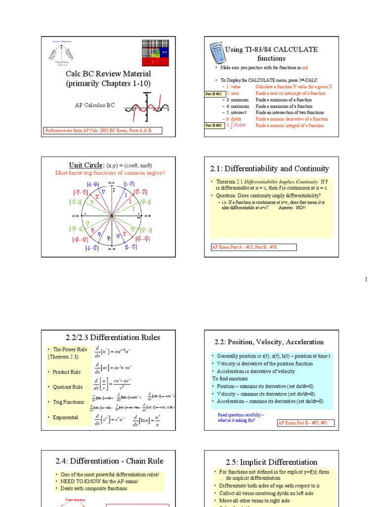 AP Calculus BC Exam Review Guide | PDF | Maxima And Minima | Derivative