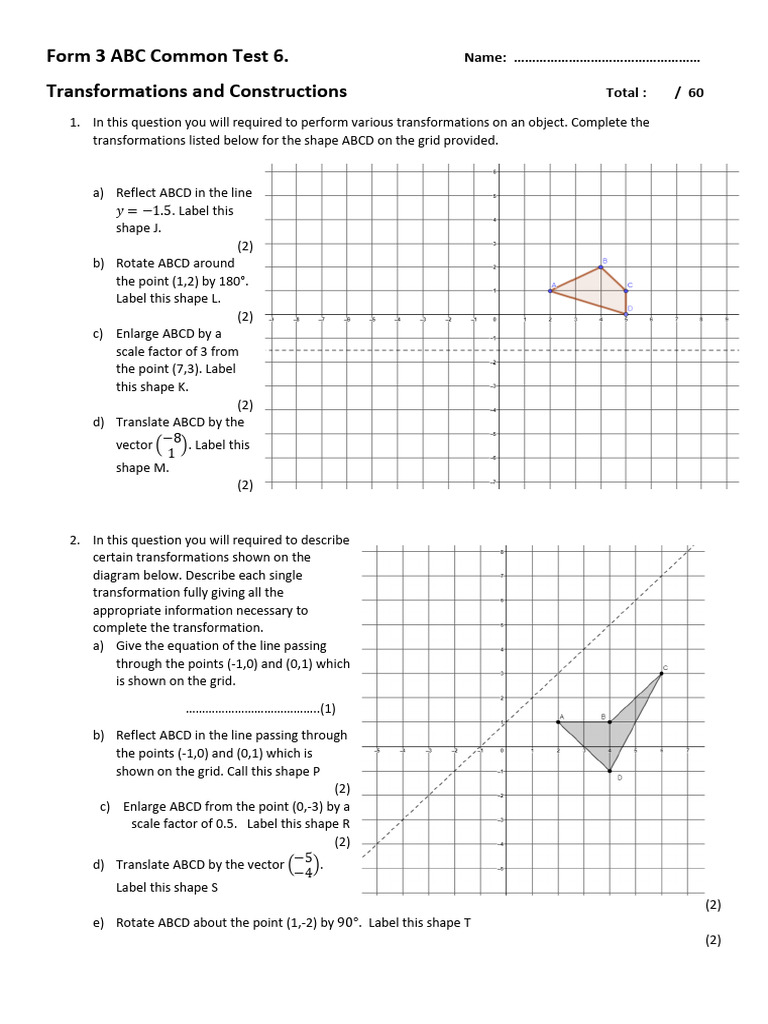 Transformations and Constructions Test | PDF | Geometric Shapes | Euclid