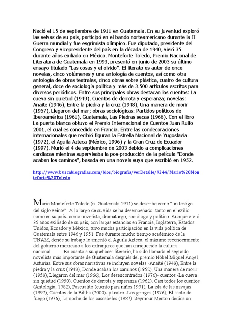 Vida y obra de Mario Monteforte Toledo | PDF | Guatemala | Novelas