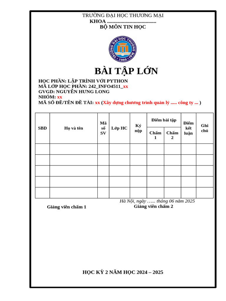 Trang Bia Bai Tap Lon (Mau) | PDF