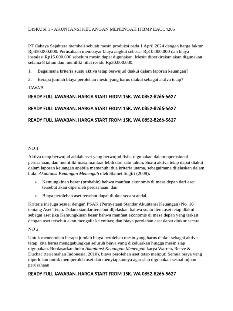 Diskusi 1 - Akuntansi Keuangan Menengah II BMP Eacc4205 | PDF