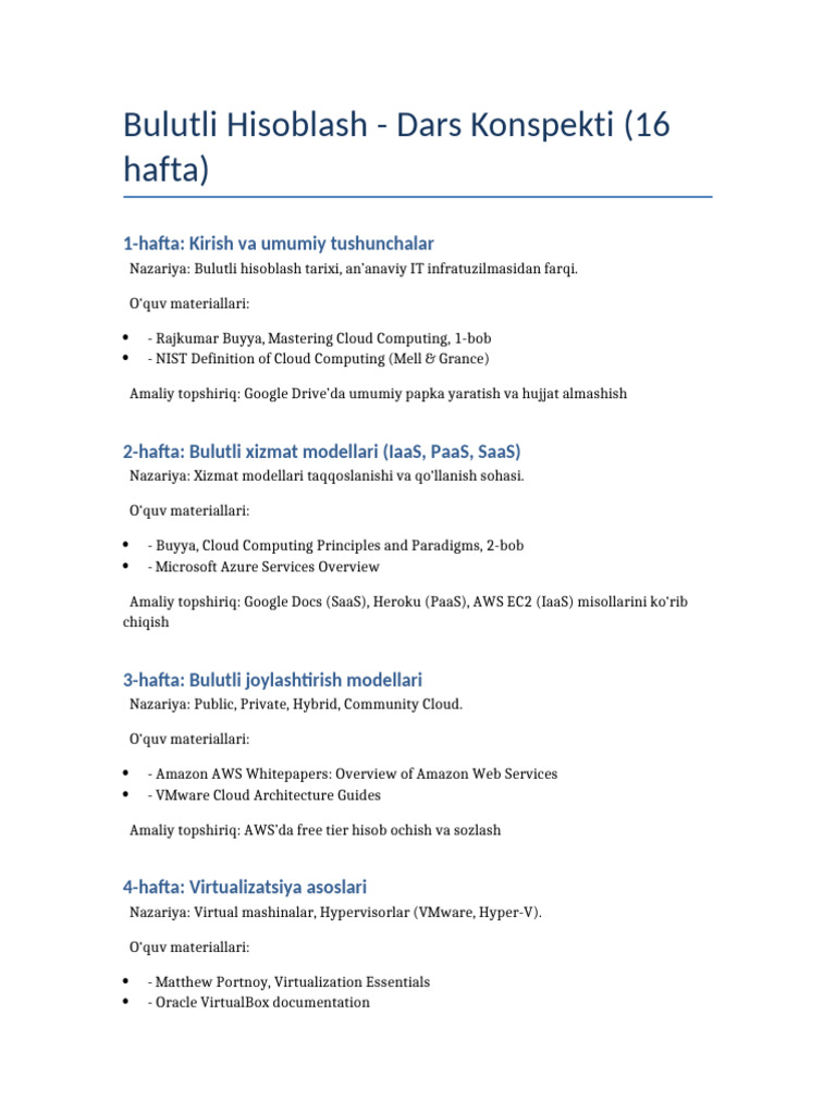 Bulutli Hisoblash Dars Konspekti | PDF | Cloud Computing | Amazon Web ...