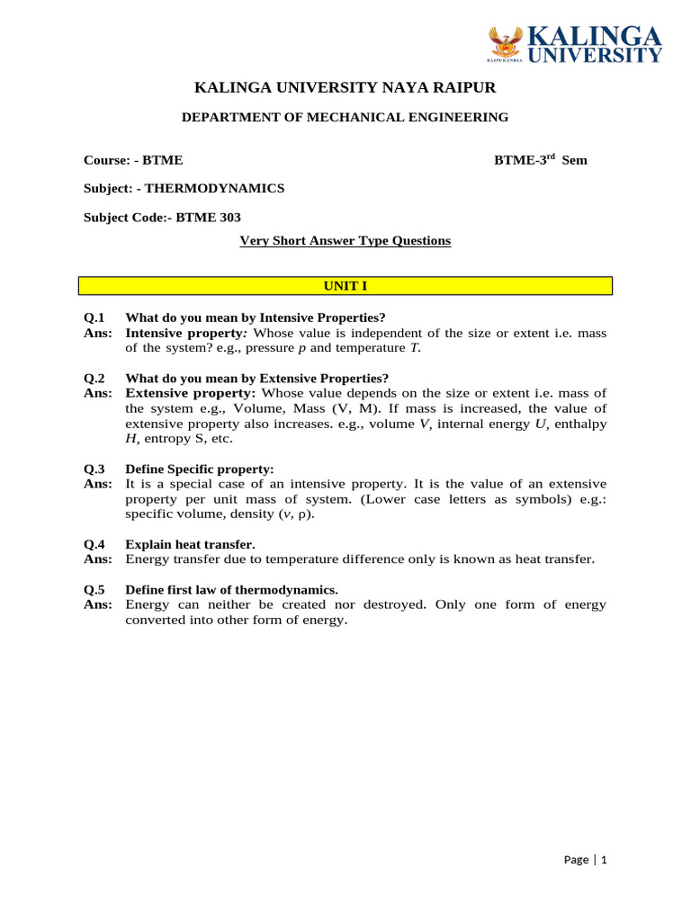 Thermodynamics, Question Bank | PDF | Heat | Thermodynamics
