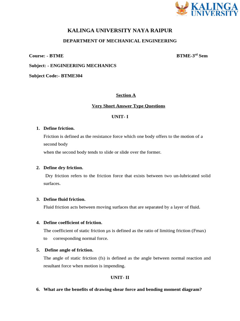 Engineering Mechanics Question Bank | PDF | Rotation Around A Fixed ...