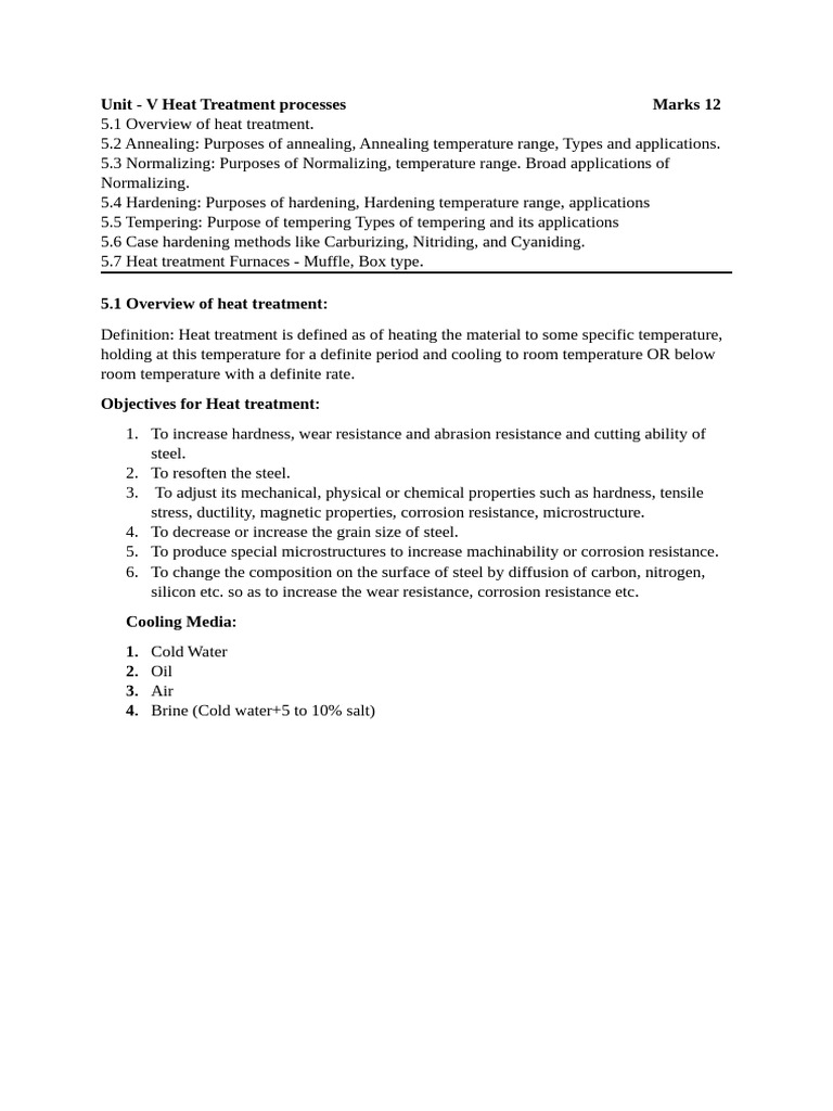 Unit-V Heat Treatment Processes Marks 12 | PDF | Heat Treating | Steel