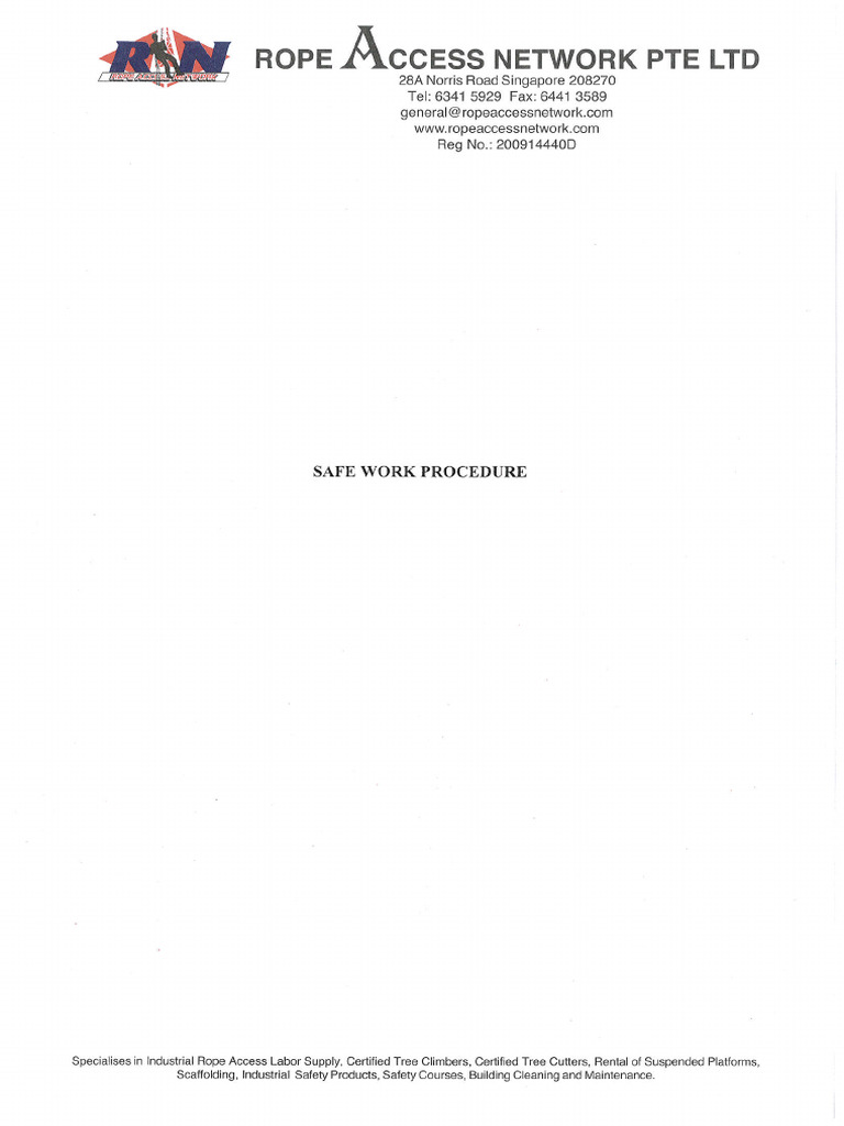 ROPE Access Safe Work Procedure | PDF
