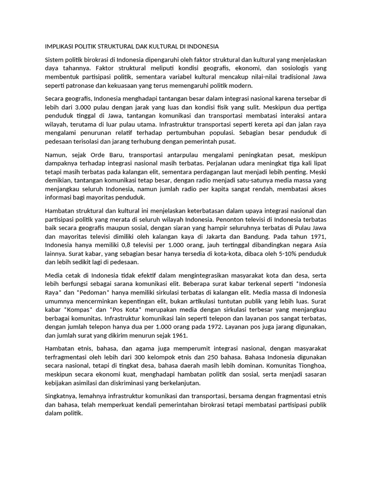 Implikasi Politik Struktural dan Kultural | PDF