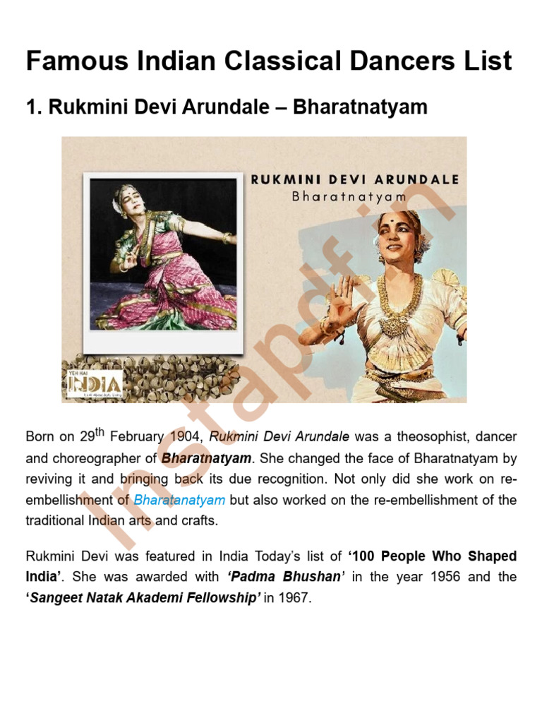 Famous Classical Dancers of India 810 | PDF | Dances | Performing Arts