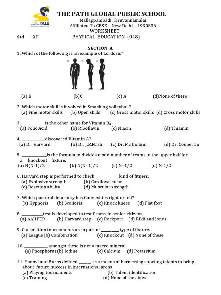 Physical Education Worksheet for XII Std | PDF | Nutrients