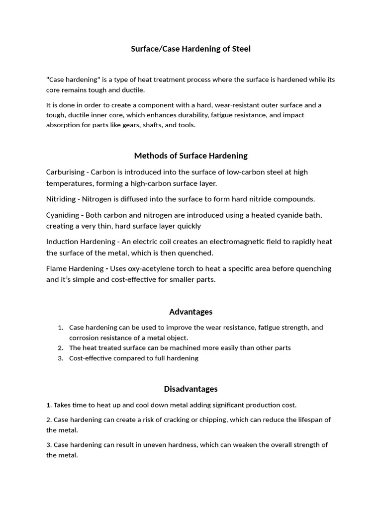 Disadvantages of Case Hardening Steel | PDF