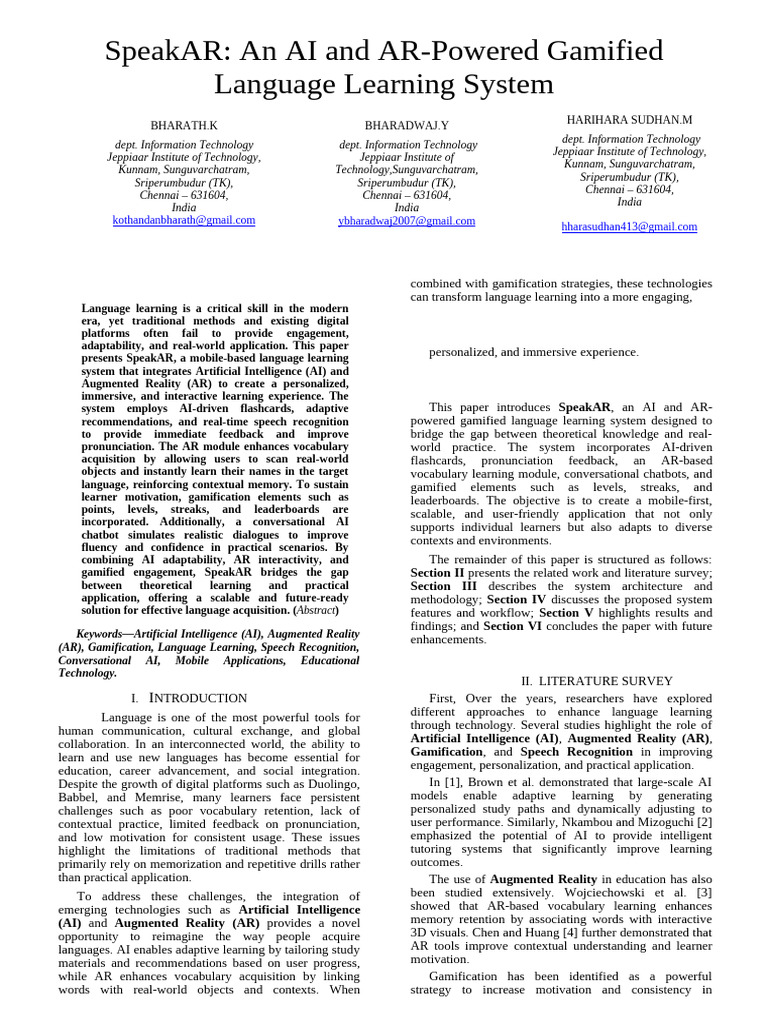 AI & AR in Gamified Language Learning | PDF | Augmented Reality ...