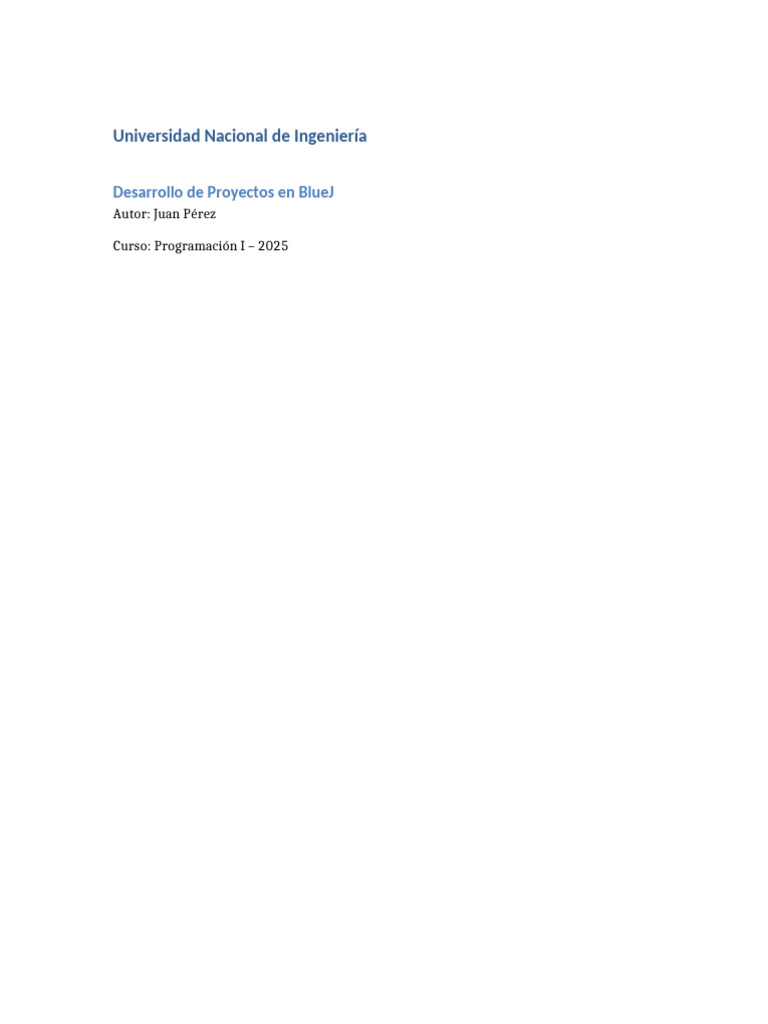 Desarrollo de Proyectos en BlueJ Juan Perez | PDF | Java (lenguaje de ...