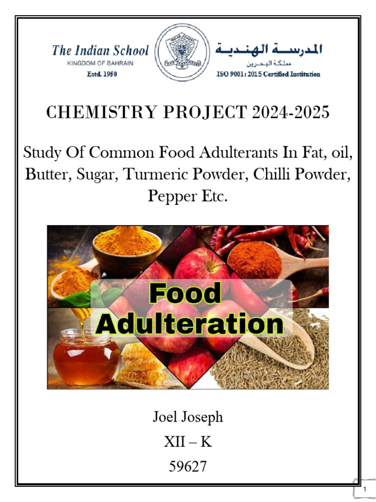 Chmeistry Project - Study of Common Food Adulterants | PDF | Sulfuric ...