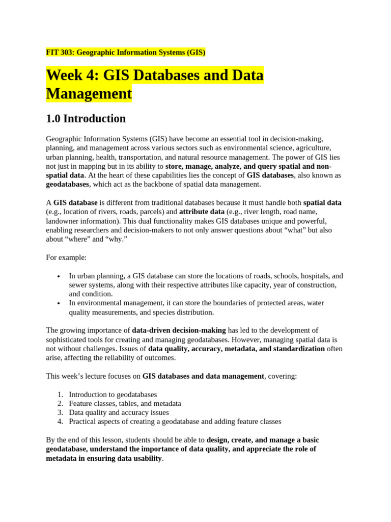 FIT 303 Week 4 GIS Databases and Data Management | PDF | Geographic Information System | Databases