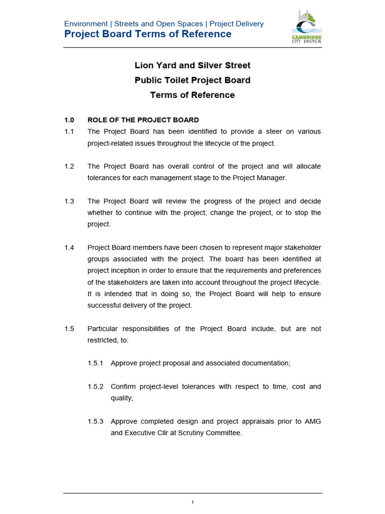 Appendix A - Project Board Terms of Reference | PDF | File Transfer ...