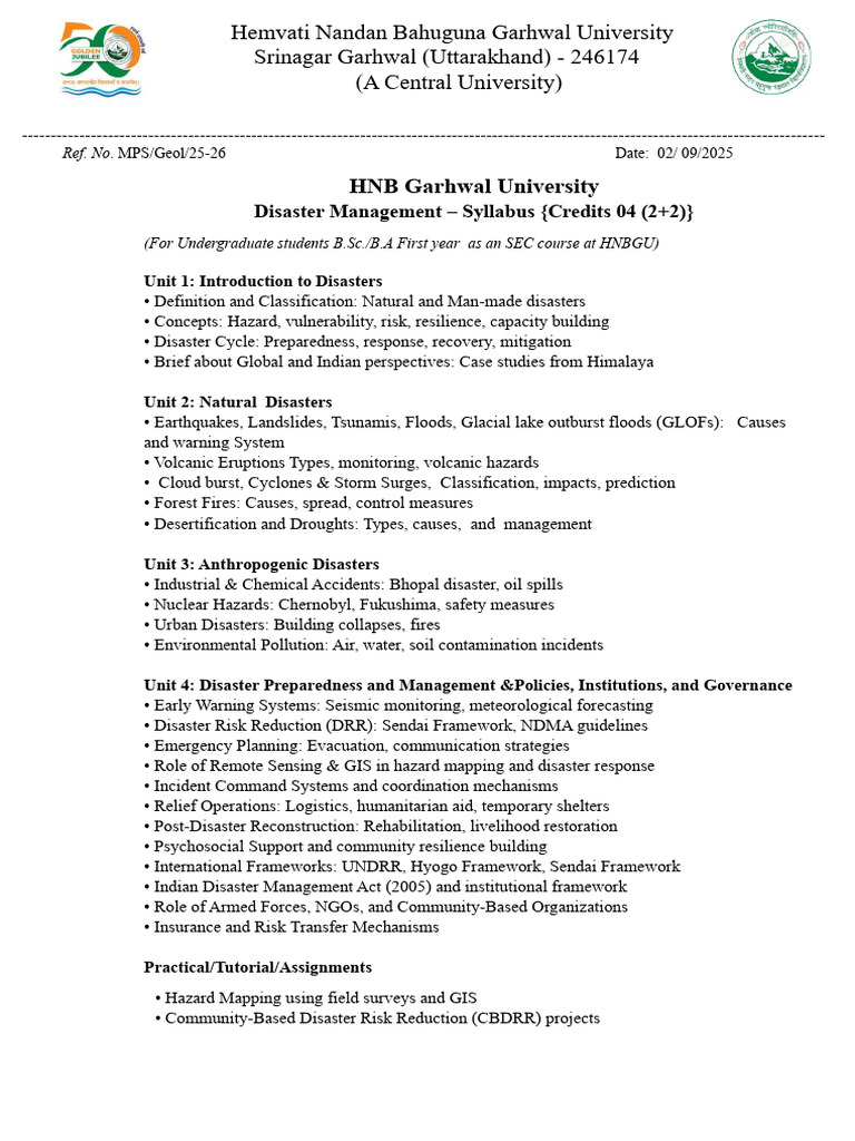 Disaster Management Syllabus HNBGU | PDF | Natural Disasters ...