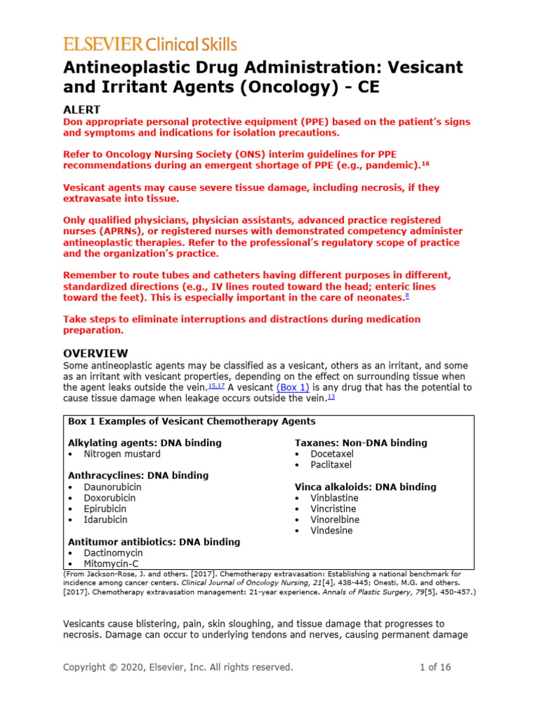Antineoplastic Drug Administration Vesicant and Irritant Agents Skill ...