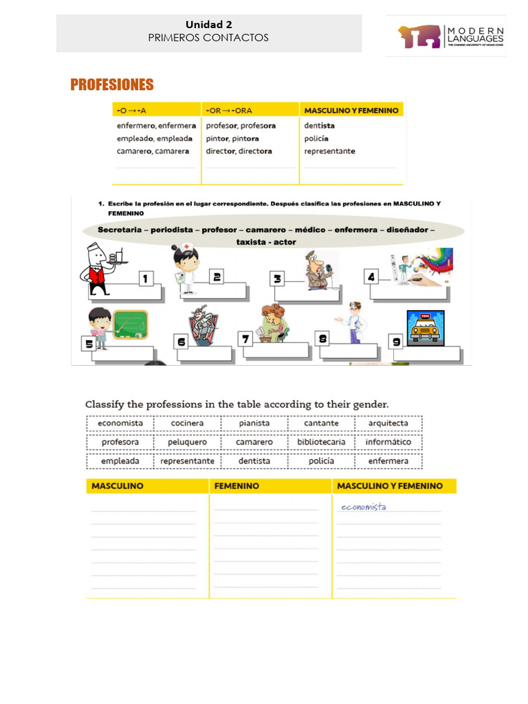 HAND OUT Profesiones. Worksheet | PDF