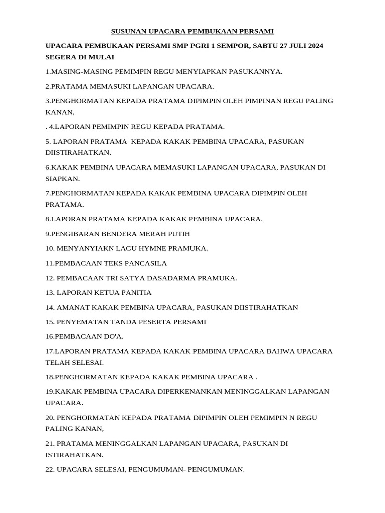 Susunan Upacara Pembukaan Persami 2024 | PDF