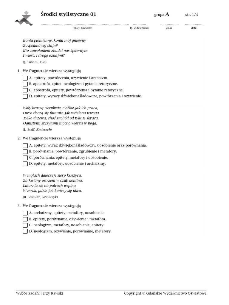 Środki Stylistyczne 01 33 PYT | PDF