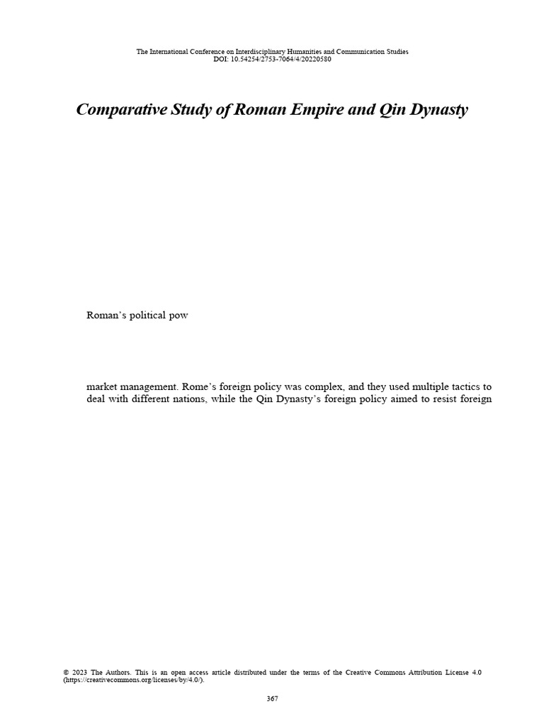 Comparative Study of Roman Empire and Qin Dynasty | PDF | Roman Empire ...