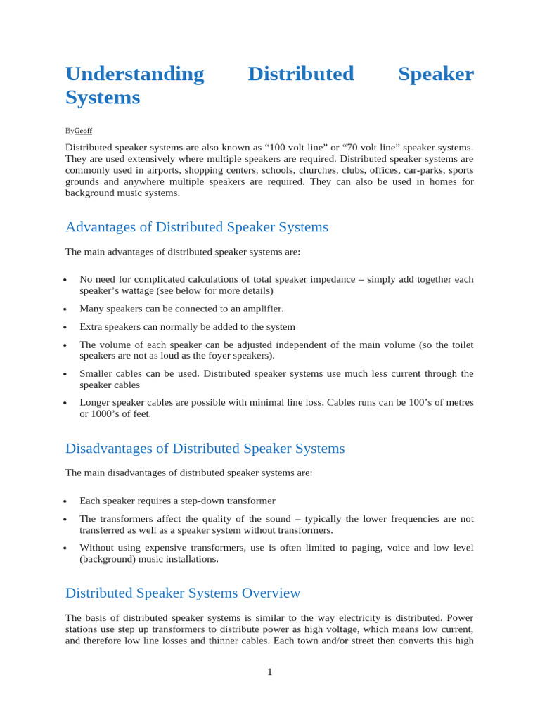 Overview of Distributed Speaker Systems | PDF | Loudspeaker | Transformer