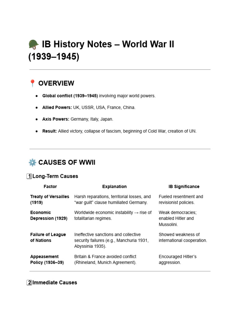 IB History Notes: Causes of WWII | PDF | World War II | Axis Powers