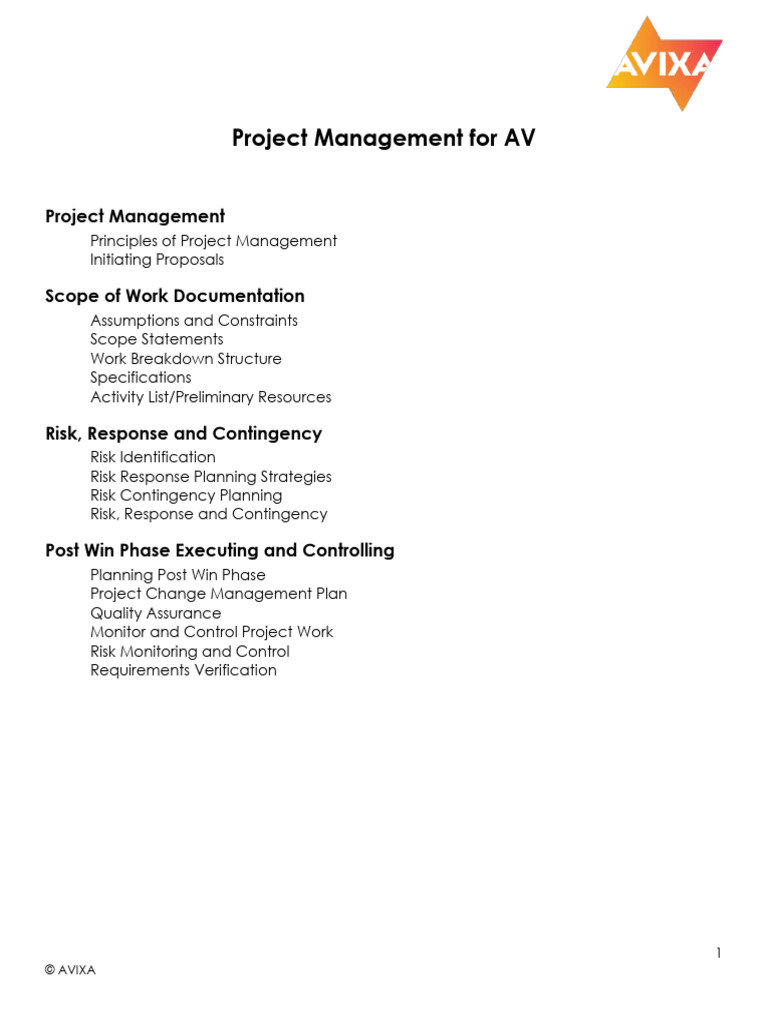 Project Management For Av Course Outline Avixa | PDF