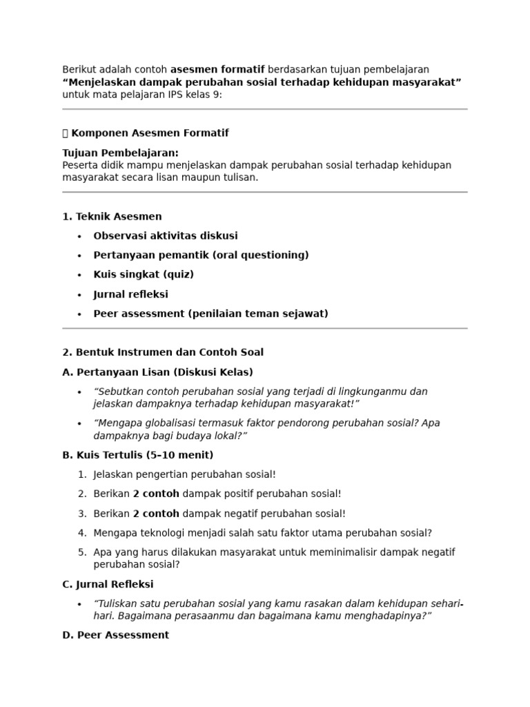 Berikut Adalah Contoh Asesmen Formatif Berdasarkan Tujuan Pembelajaran ...