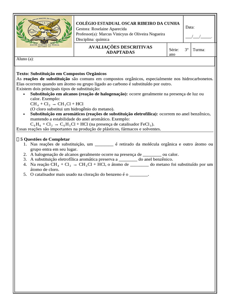 3 Ano Química ADP - Professor Marcus | PDF