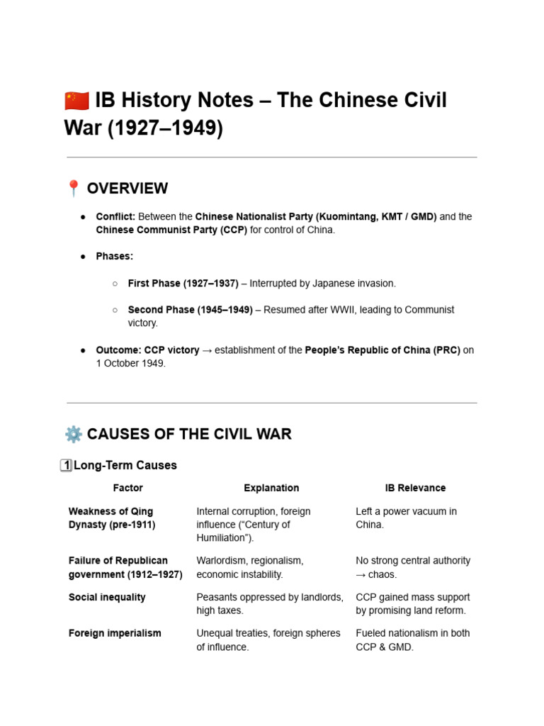 ? IB History Notes - Chinese Civil War | PDF | Chinese Civil War ...