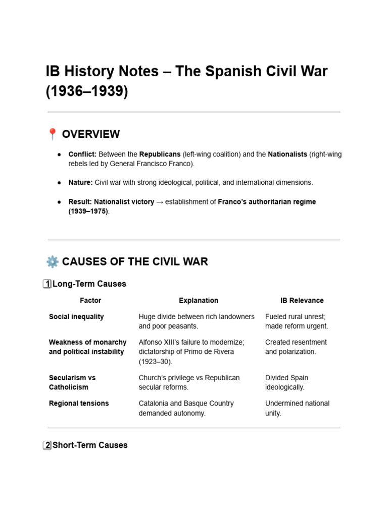 Overview of the Spanish Civil War | PDF | Spanish Civil War | Francisco ...