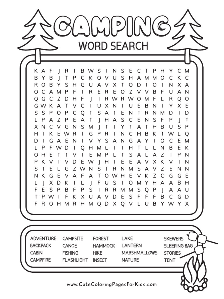 Camping Word Search Large Printable | PDF