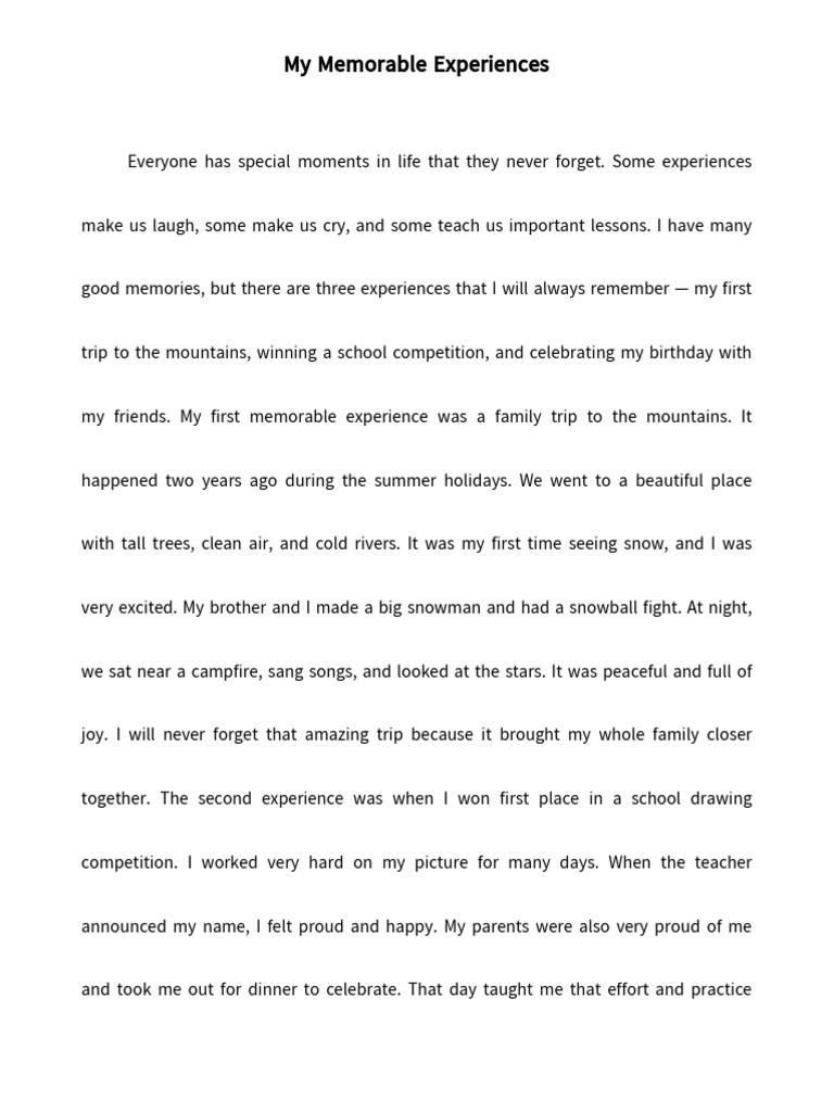 My Memorable Experiences | PDF