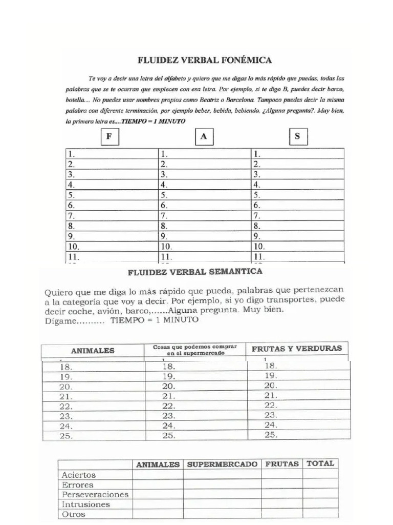 Test de Fluencia Verbal | PDF