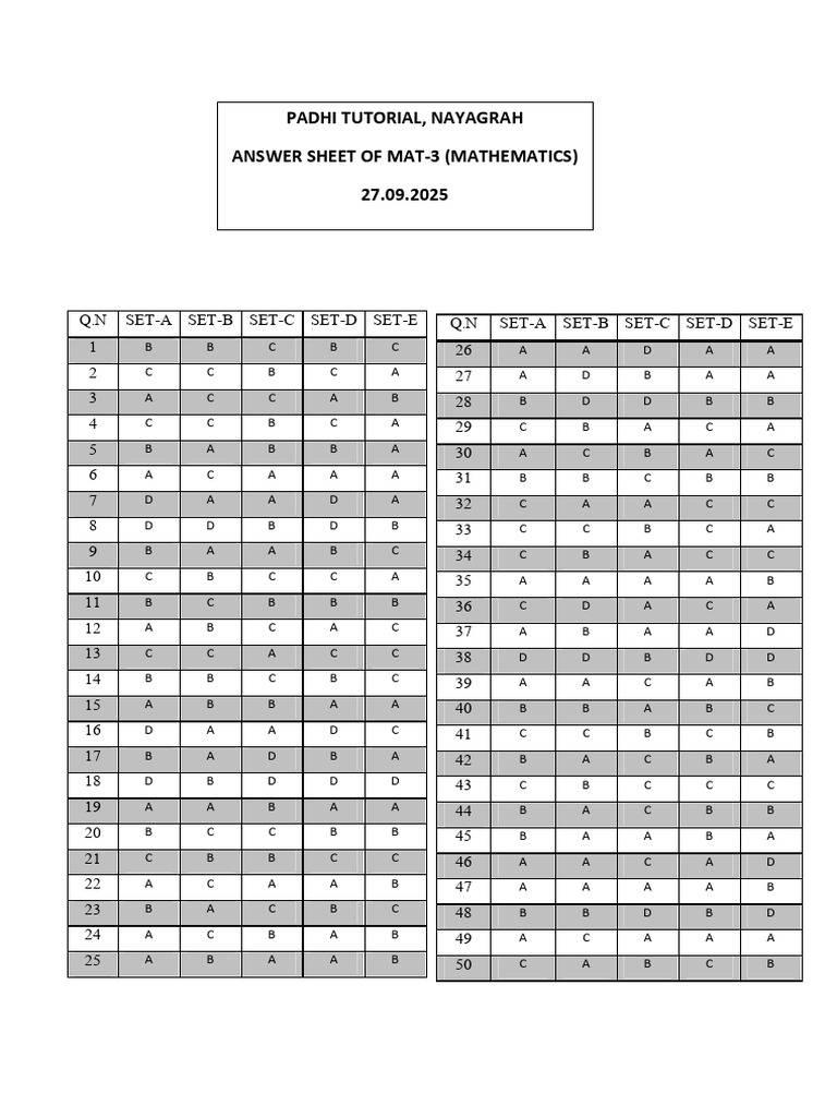 Answer Mat-03 Mathematics | PDF