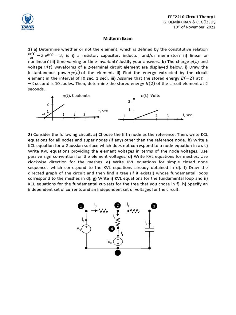 2022-2023 Fall EEE2210 Midterm Exam Questions | PDF | Electrical Network | Network Analysis ...